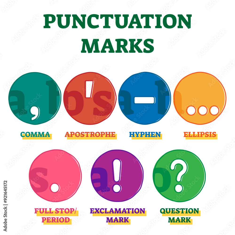 Punctuation marks system illustration example set, transparent ...