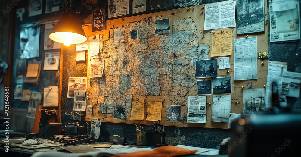 Vintage Detective's Wall with Maps and Clues – Mystery Investigation ...