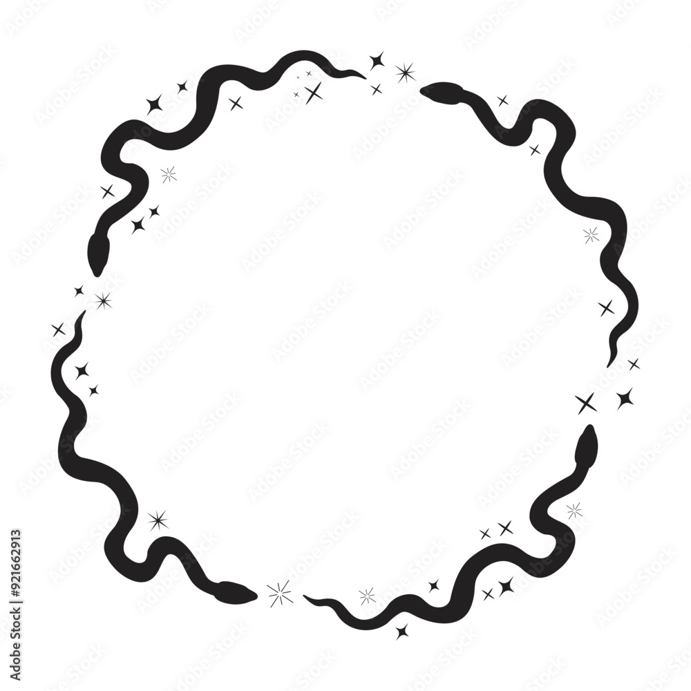 Celestial serpent snake circle frame, esoteric tarot or tattoo mystery ...