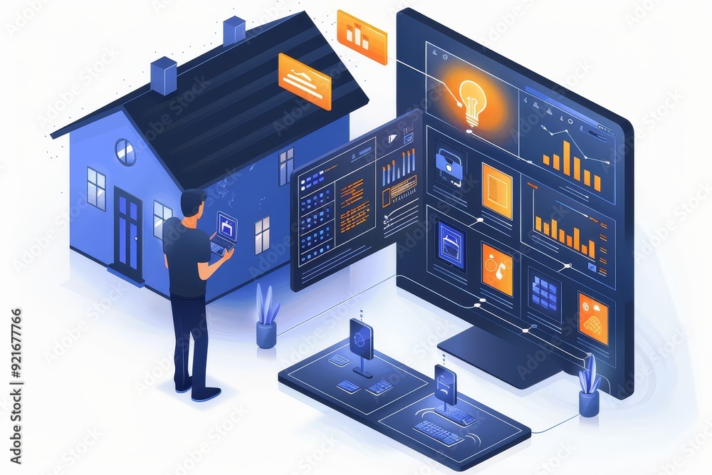 A smart user managing a smart home system via a ce 514 isometric ...