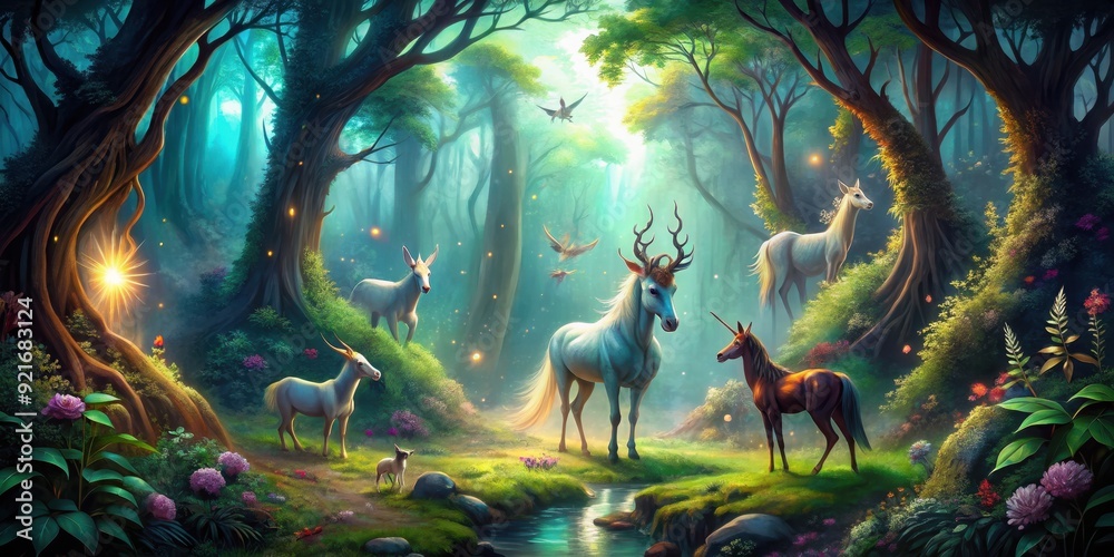 Fantasy wallpaper featuring mystical creatures in a enchanted forest ...