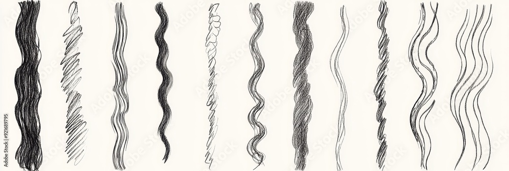 A collection of 12 hand-drawn wavy lines, representing fluidity ...