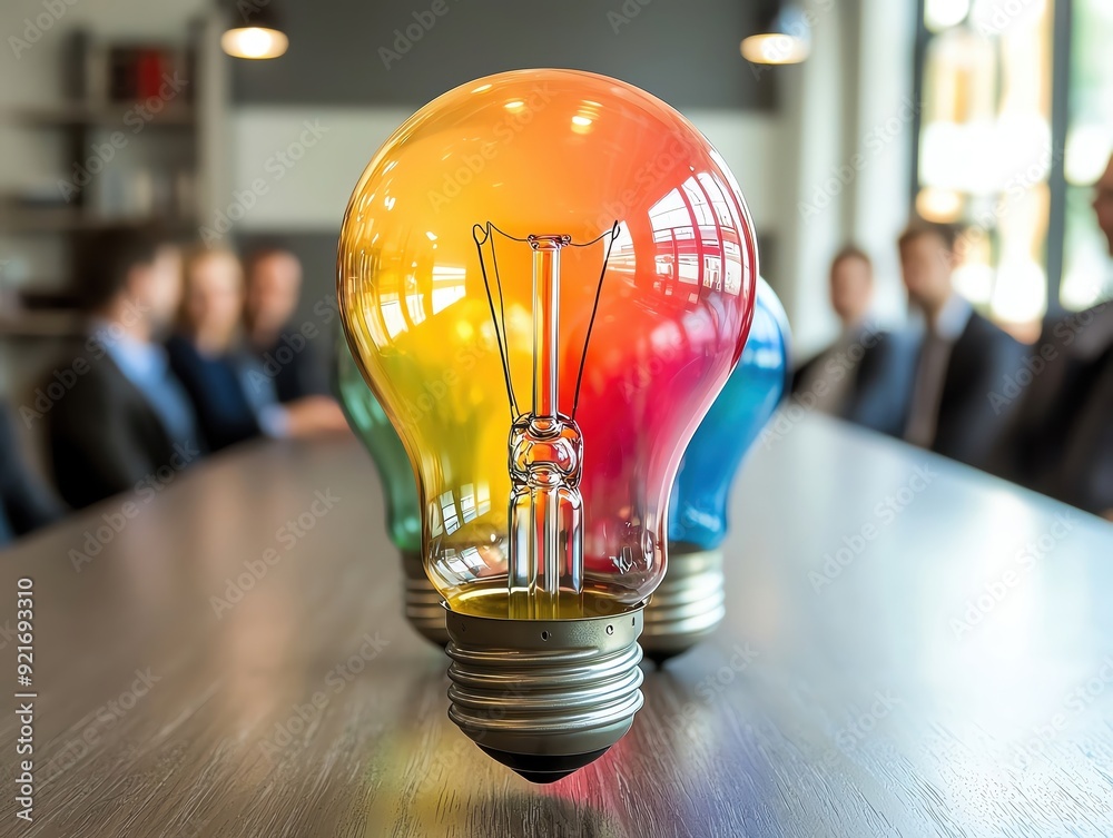 amazing light bulb representing business ideas, ON THE TABLE, team ...