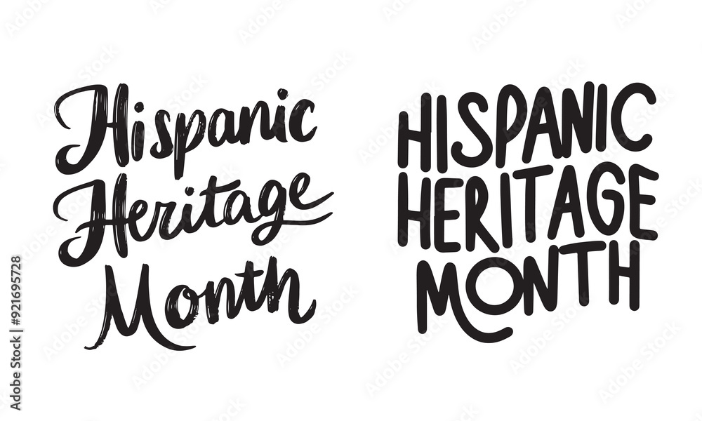 Collection of Hispanic Heritage Month text lettering. Hand drawn vector ...