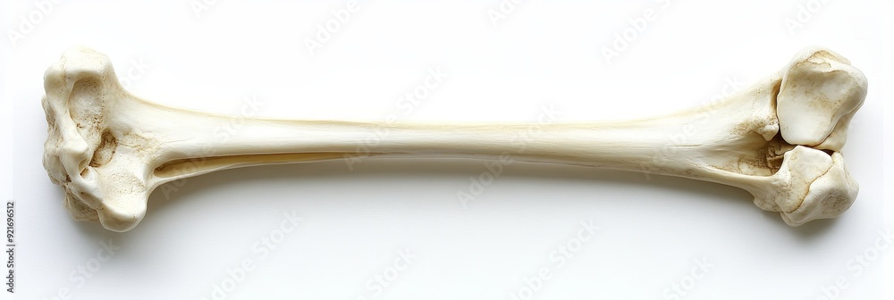 A single human bone isolated on a white background. The bone is a long ...