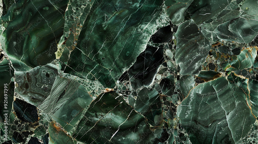 Emerald green marble texture with deep green and black veins, capturing ...