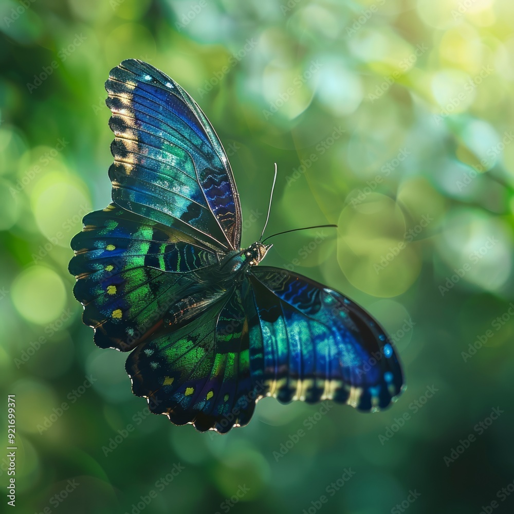 Beautiful blue and green butterfly,the Clipper Butterfly upper wing ...