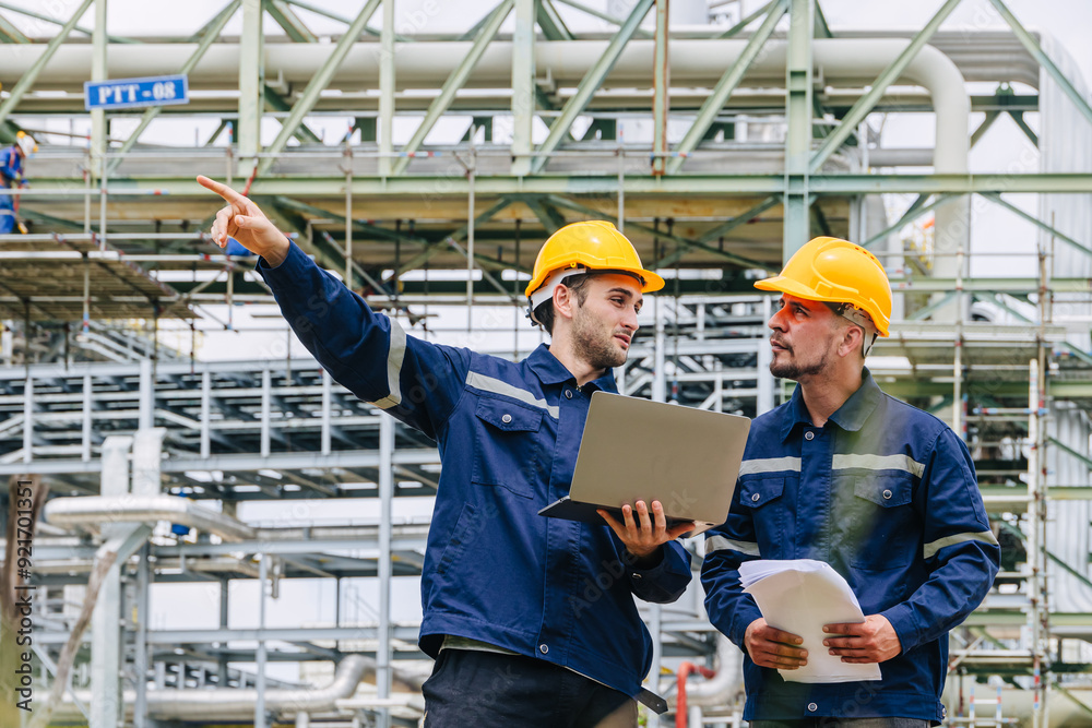 Engineer worker team working outdoor, Surveyor teamwork survey gas pipe ...