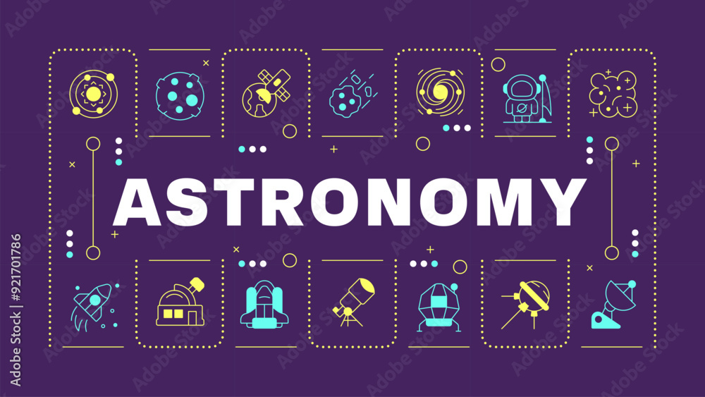 Astronomy science purple word concept. School subject. Natural science ...
