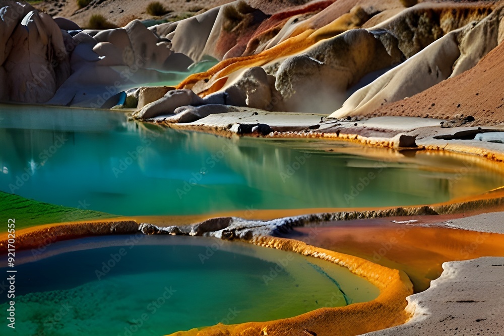 The Grand prismy spring, USA- biggest hot spring in the US, famed for ...