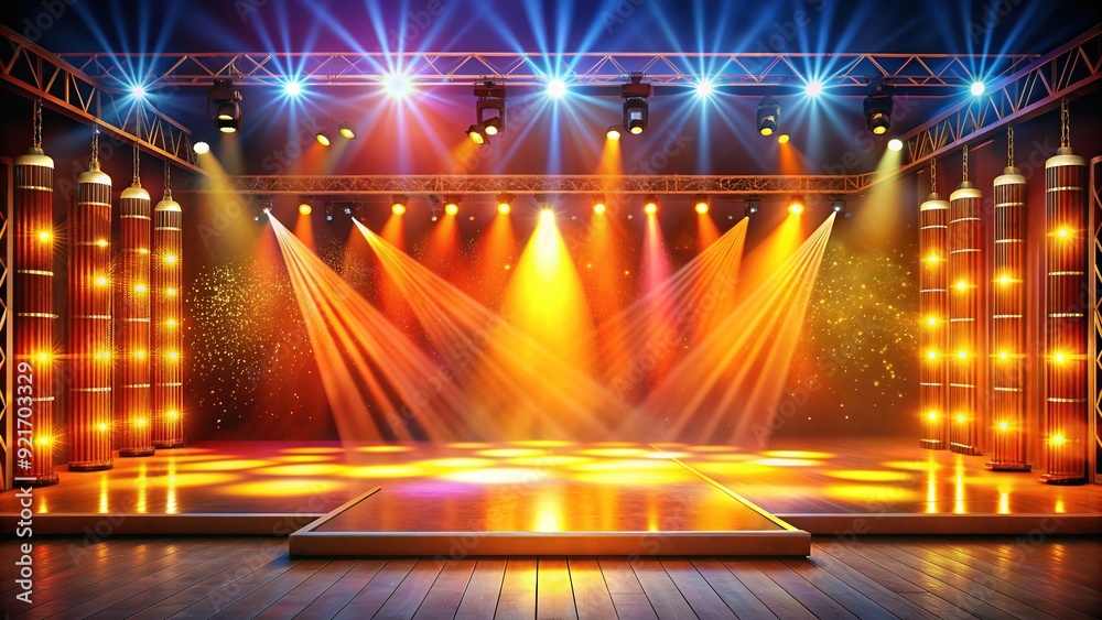 Vibrant event stage with warm ambient colors, spotlight-illuminated ...