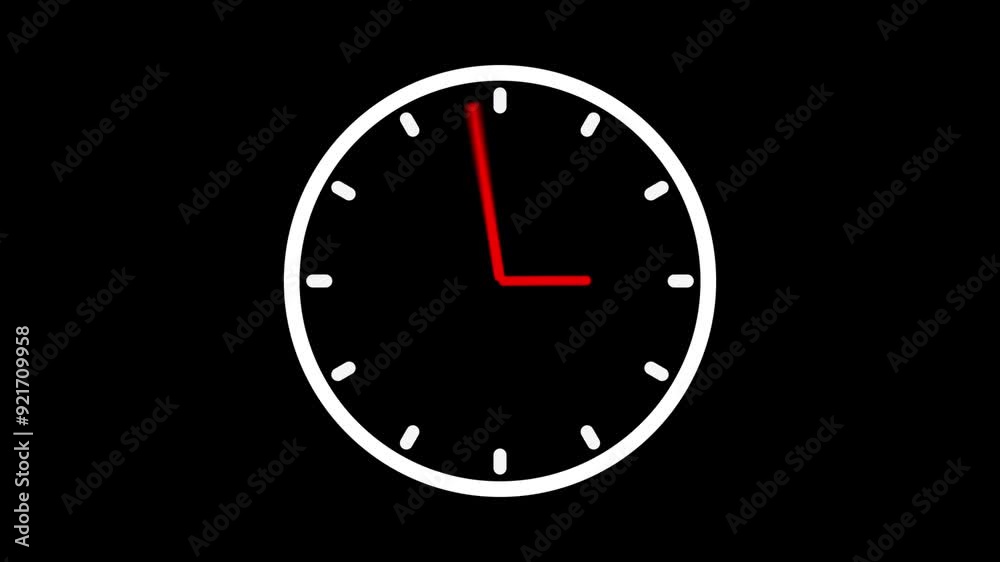 Video animation of analog clock with moving arrows in seamless 12 hour ...