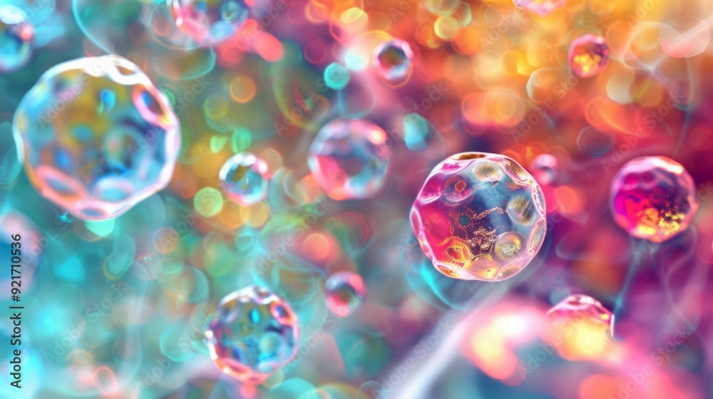 Microscopic view of a healthy human cell in bright colors ...