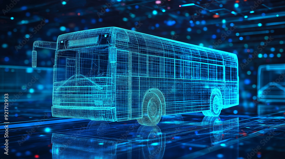 Digital School Bus With Binary Code Integration Of Artificial