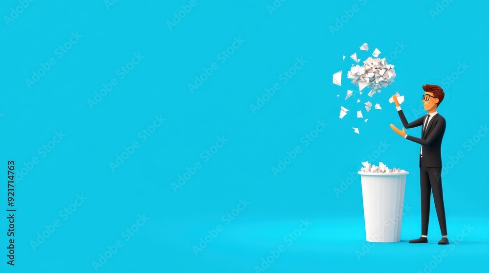 Rejected Ideas - Cartoon Character Tossing Paper into Wastebasket for ...