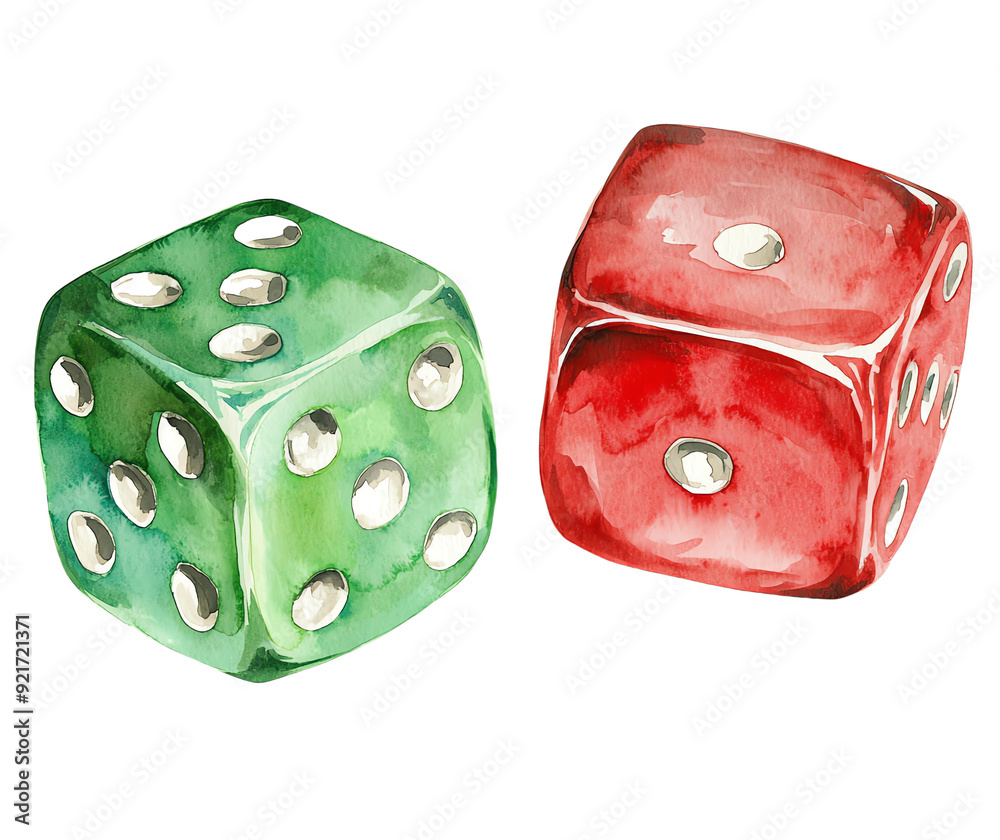 watercolor red and green dice clipart, white background, illustration ...