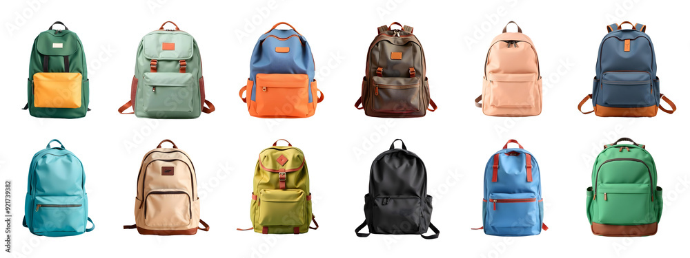 School backpacks transparent collection , PNG collection, set backpack, cut out, isolated on a ...