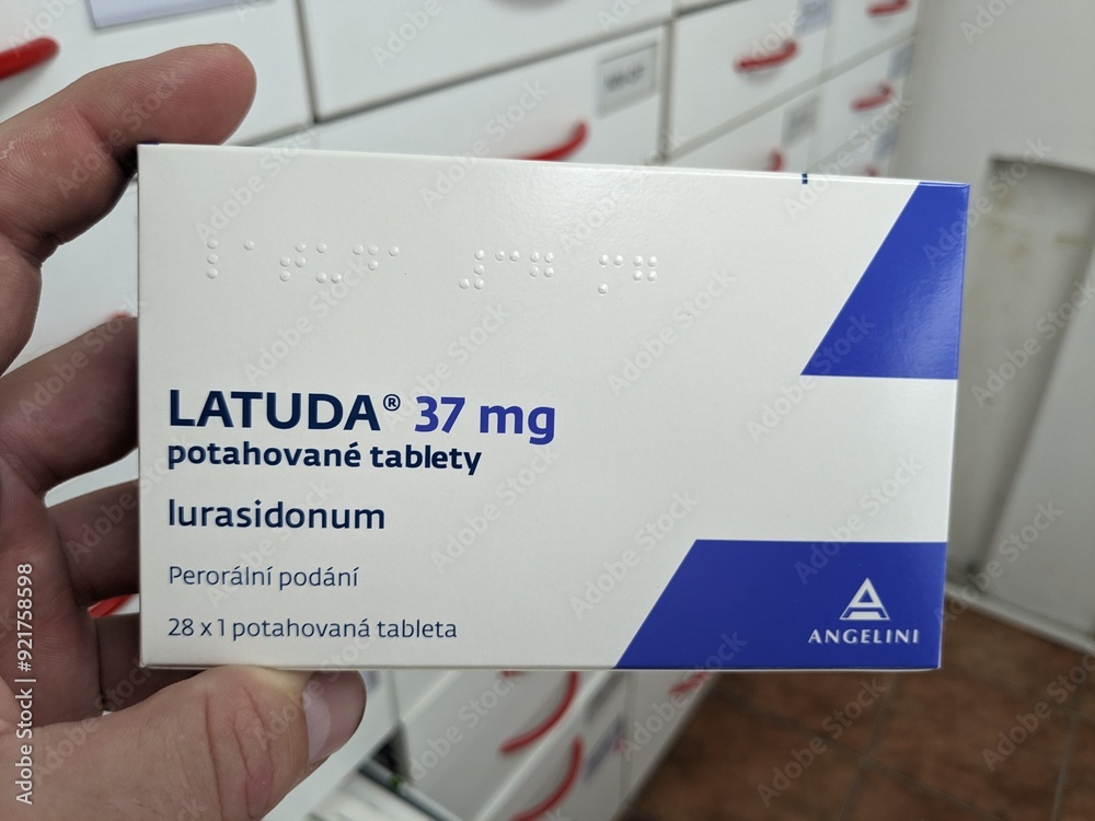 Prague,Czech Republic-August 14 2024: LATUDA box of medication with ...