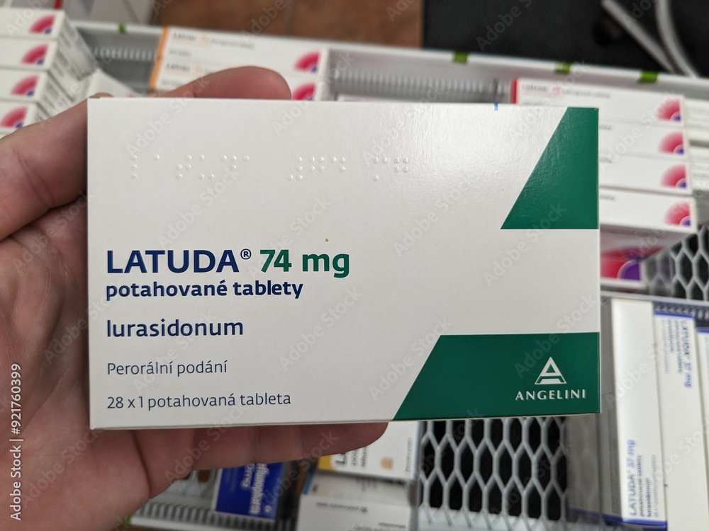 Prague,Czech Republic-August 14 2024: LATUDA box of medication with ...