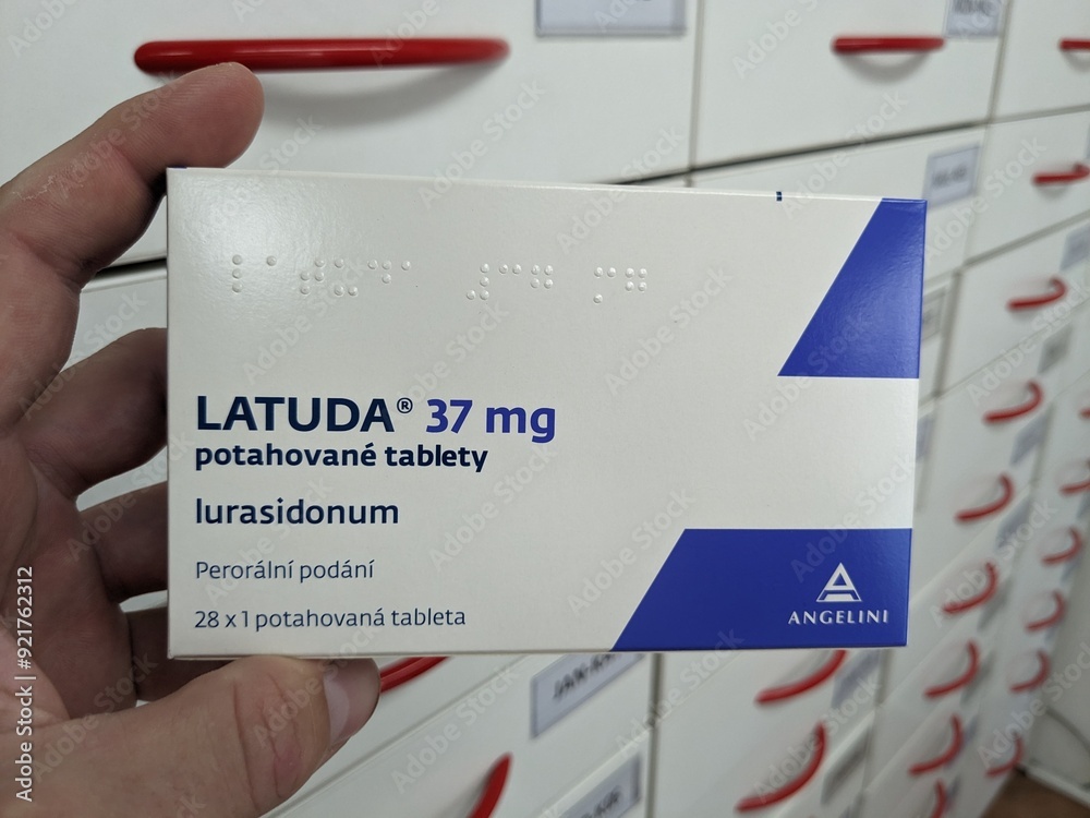 Prague,Czech Republic-August 14 2024: LATUDA box of medication with ...