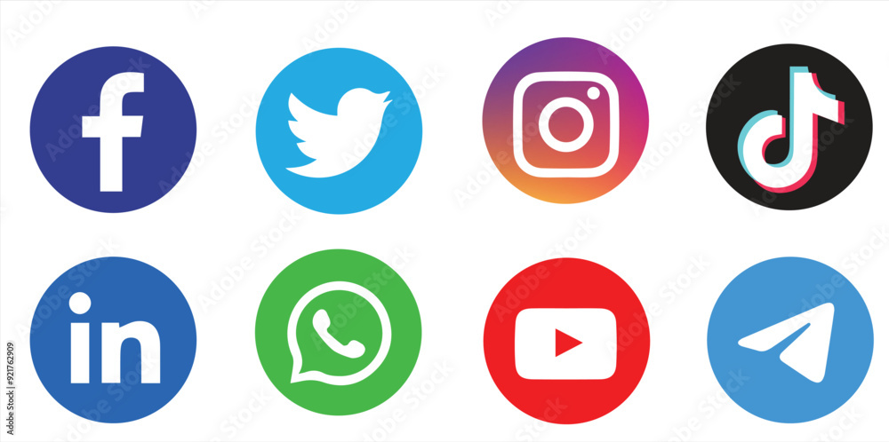 Collection of popular social media logo. Pinterest, Tiktok, Twitter ...