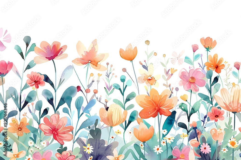 Cute pastel colorful spring flowers border with space on white ...