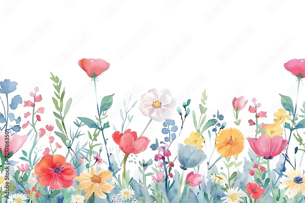 Cute pastel colorful spring flowers border with space on white ...