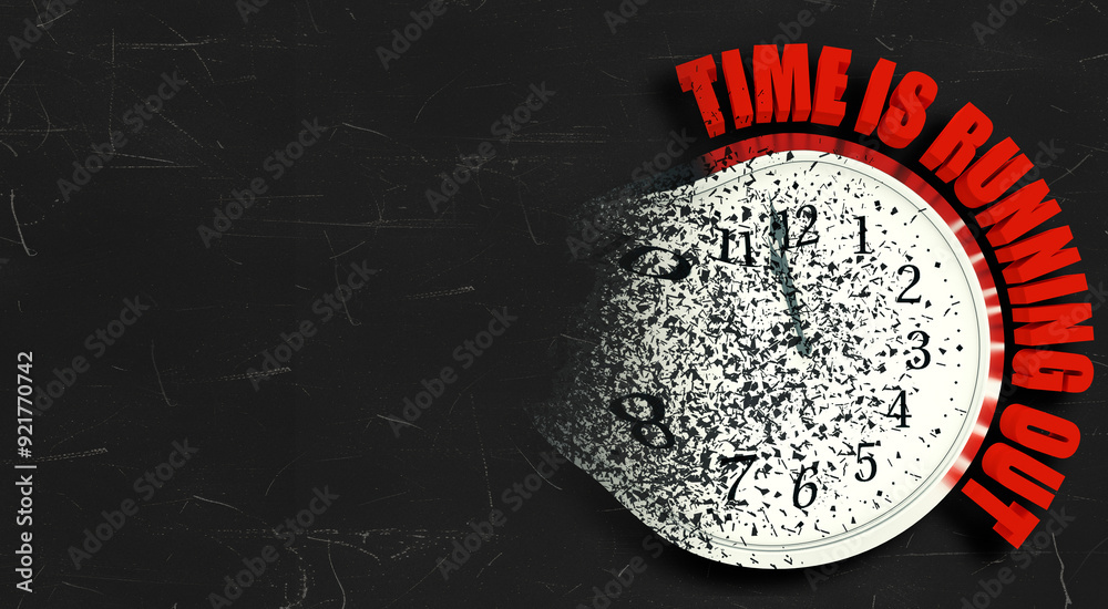 Time is running out clock showing urgency and deadline. 3d rendering ...