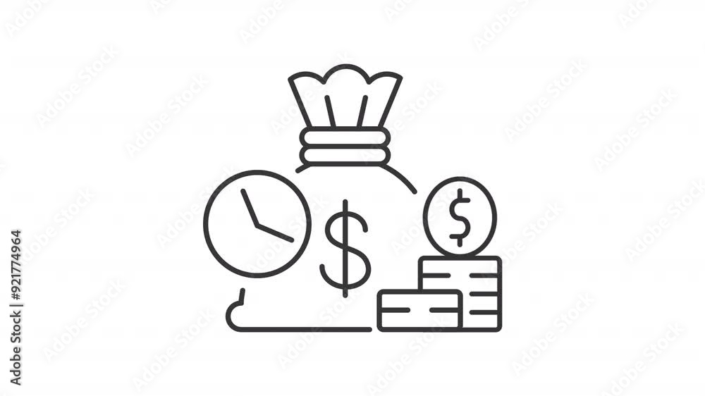 Time is money line animation. Animated money bag and clock icon ...