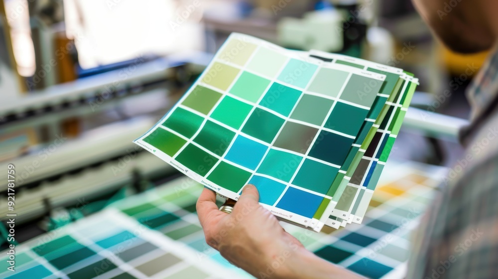 Designer Examining Color Grading Swatches in Print Studio Stock Photo ...