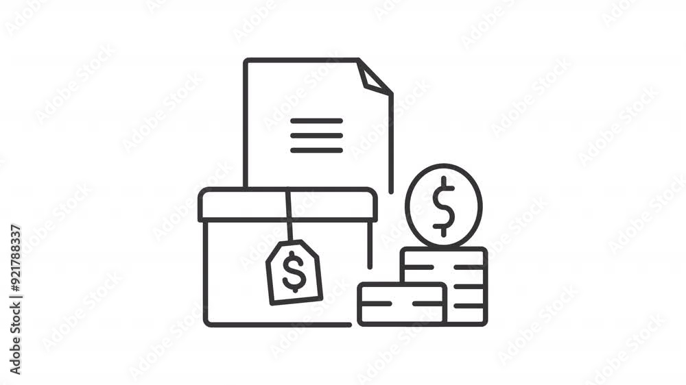 Accounts receivable line animation. Animated goods and documents icon ...