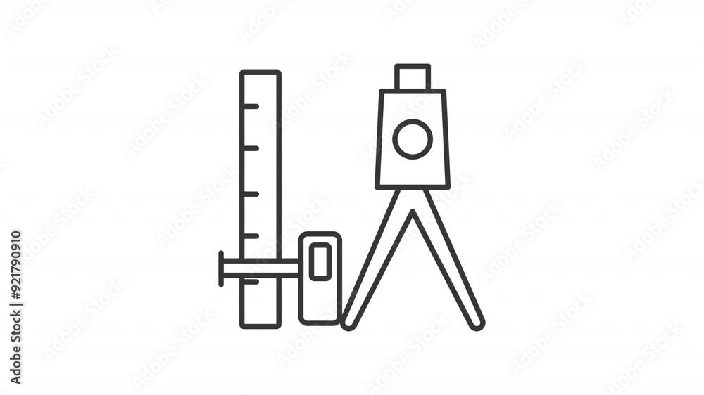 Animated theodolite icon. Precision instrument line animation. Tool ...