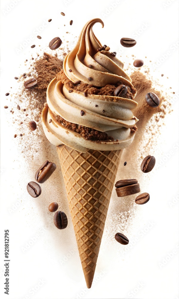 Coffee Ice Cream Cone with Swirls and Whipped Delights with Toppings: A ...
