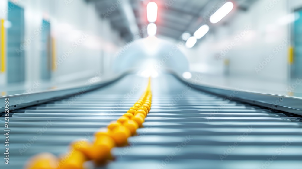 A conveyor belt system transporting perishable goods through a cold ...