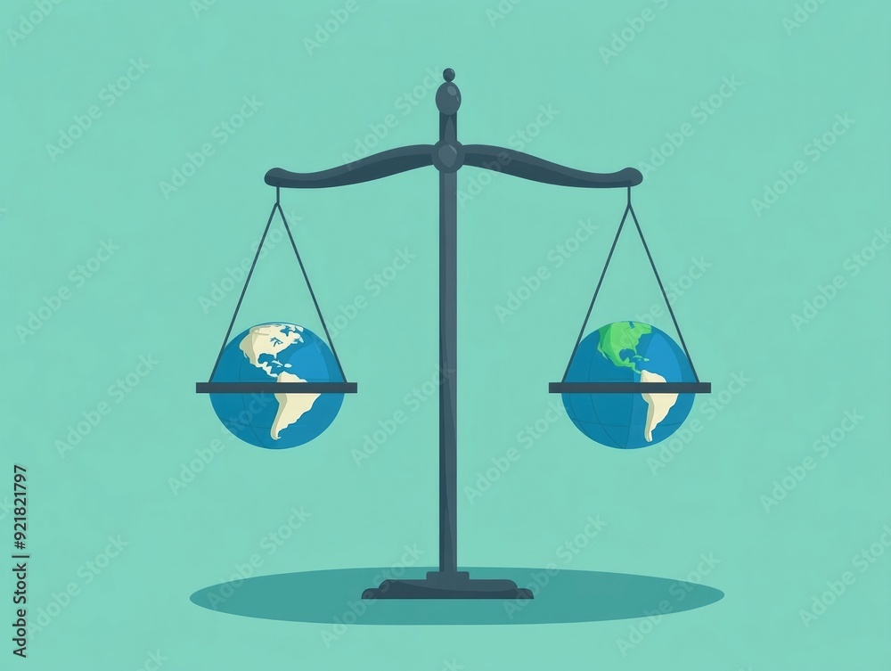 of balanced scales of justice symbolizing global balance in a flat ...