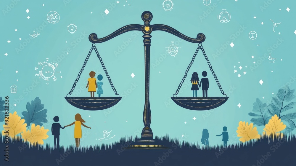 Balanced scales representing justice fairness and equilibrium in family ...