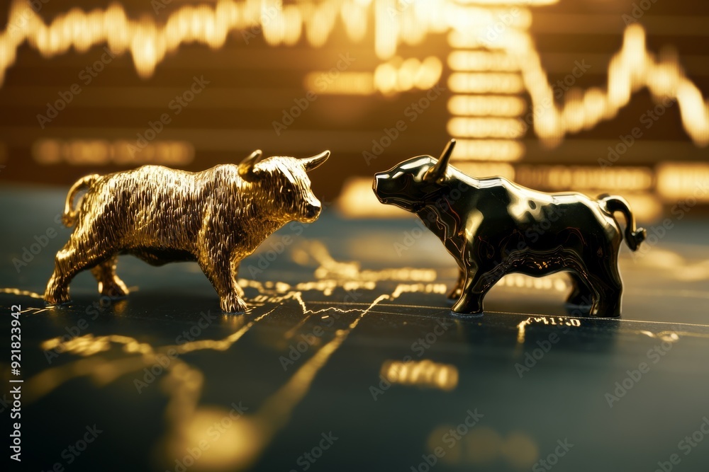 Gold black financial infographic chart award with bull bear symbols on ...