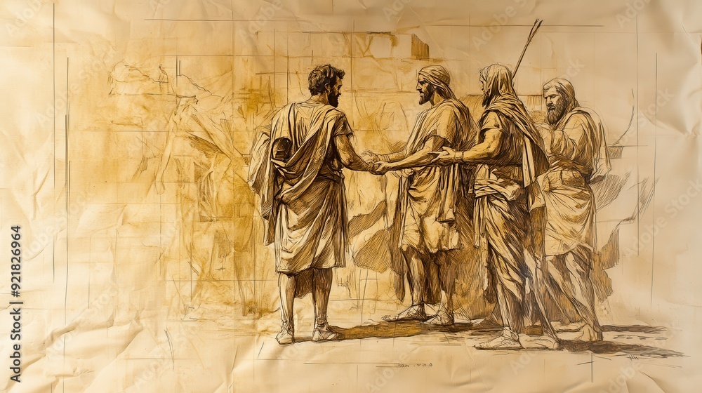 Biblical Illustration of David’s Messengers Returning with Nabal’s ...