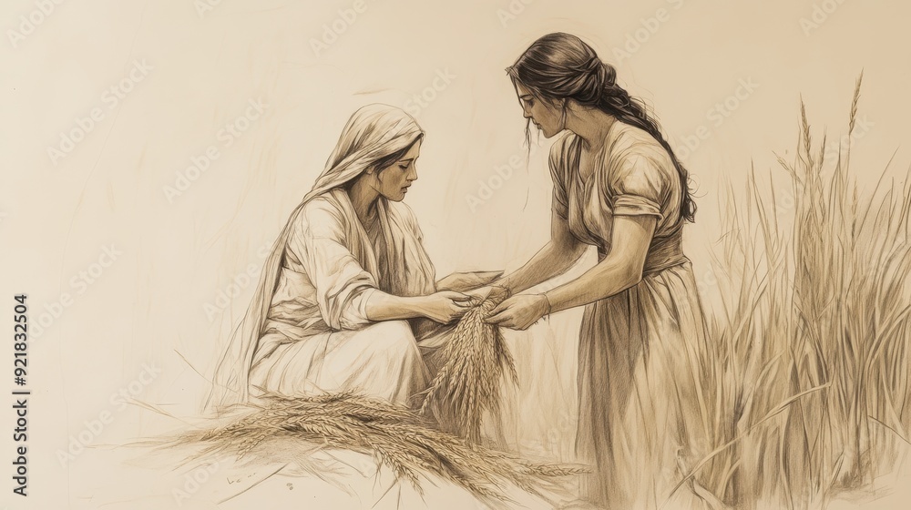 Biblical Illustration of Ruth and Boaz at the Threshing Floor: Naomi Advises Ruth to Prepare and ...