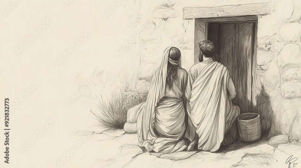 Biblical Illustration of Boaz Marries Ruth: Ruth and Boaz at Their Home ...