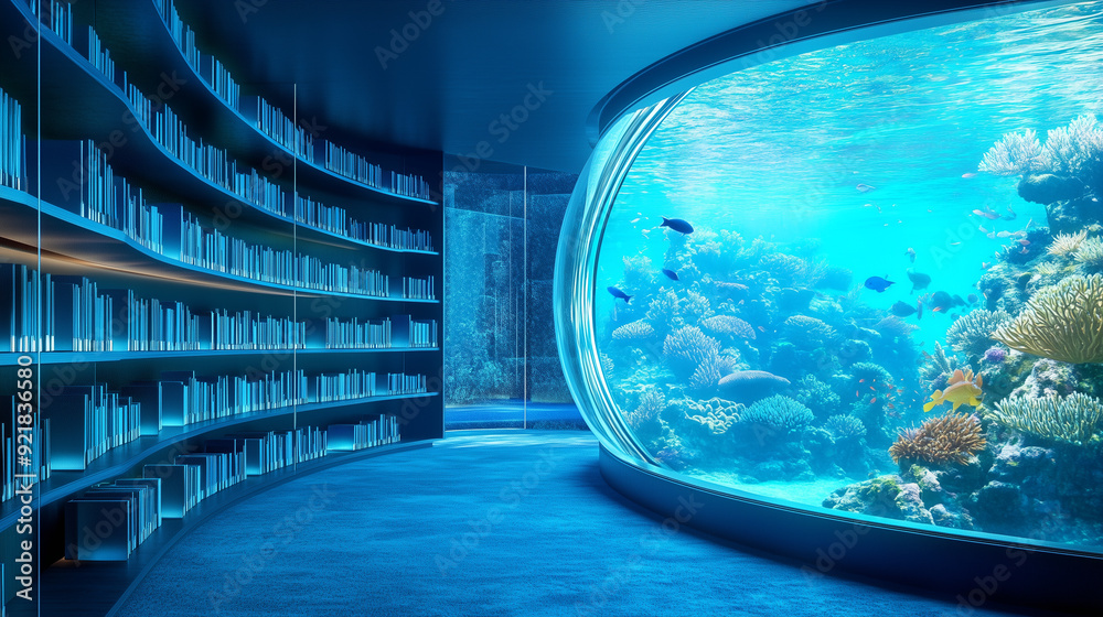 Underwater library with views of the seabed Stock Illustration | Adobe ...