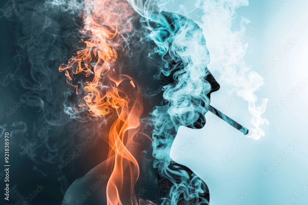 Dramatic encounter between two smokers enveloped in smoke portraying ...