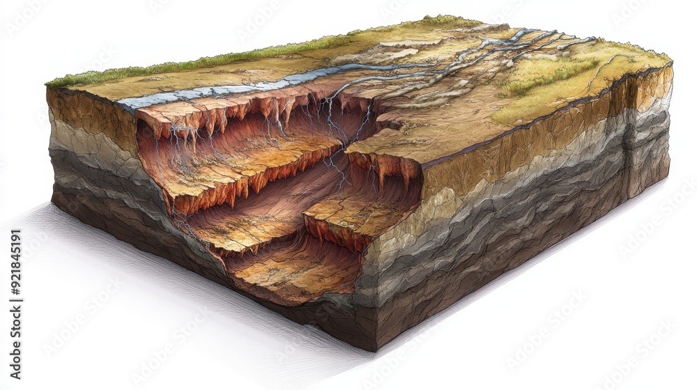 Dynamic Cross-section Illustration of Tectonic Plates Shifting at a ...