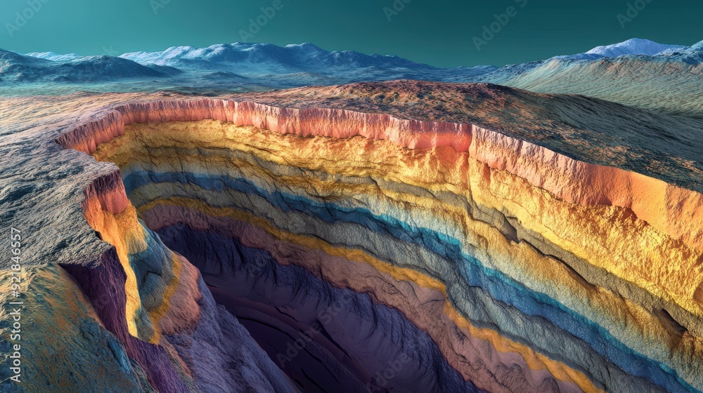 Geologist's Analysis: 3D Cross-Section of Earth's Crust with Seismic ...