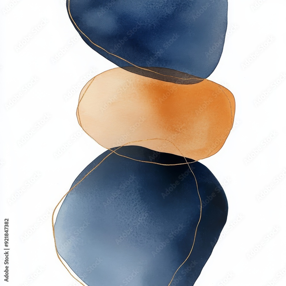 An abstract modern print set in terracotta, navy blue, orange, blush ...