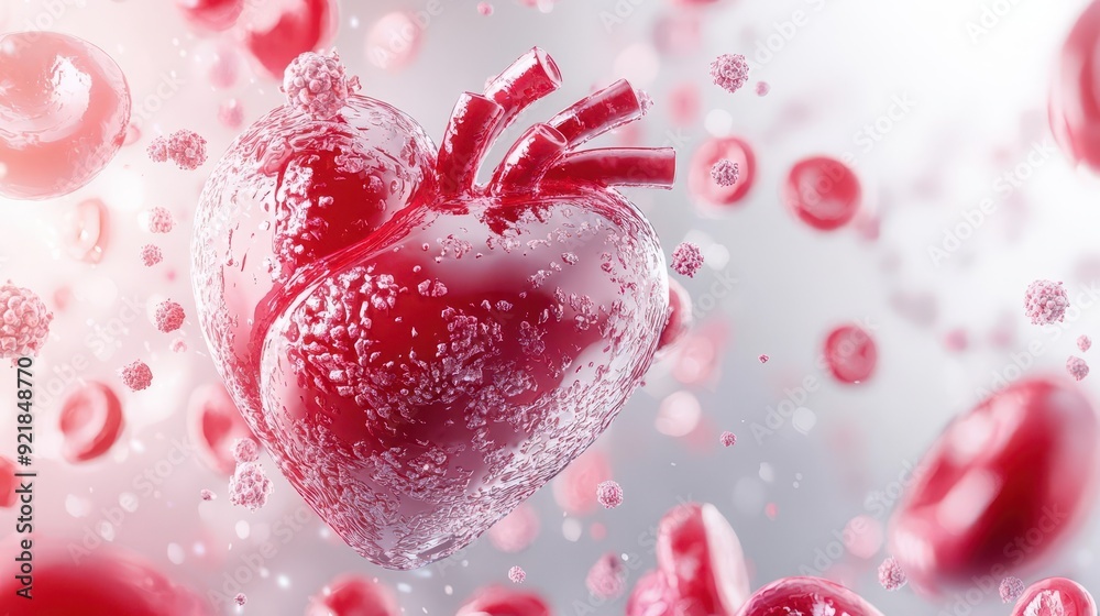 Heart tissue with red cells and immune cells, highlighting the ...