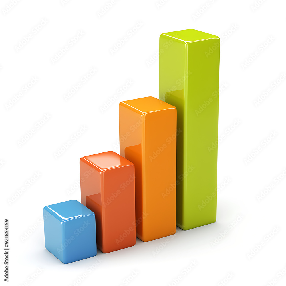 3D bar graphs, white background, the charts that display statistics and ...