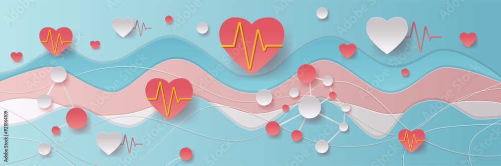 Heart health medical theme with heartbeat lines and interconnected ...
