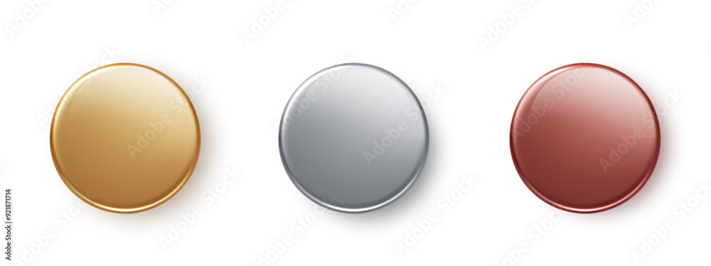 Round medal set of isolated PNG. Awards realistic gold, silver and ...