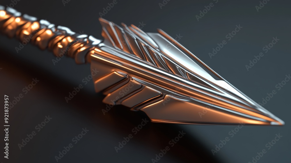 A 3D arrow design with a metallic finish and realistic shading. The ...